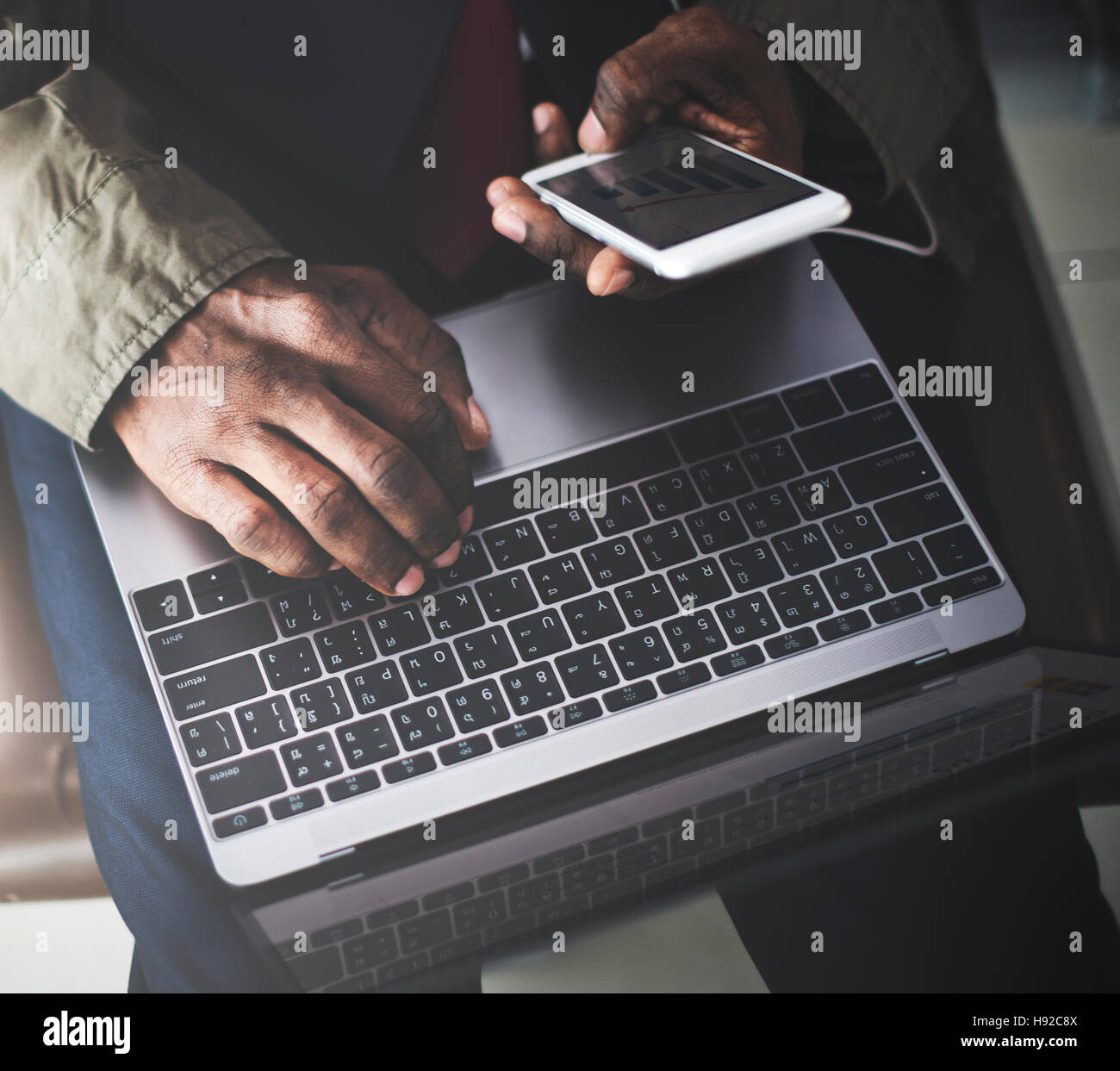 African Businessman Using Digital Laptop Smart Phone Concept Stock ...