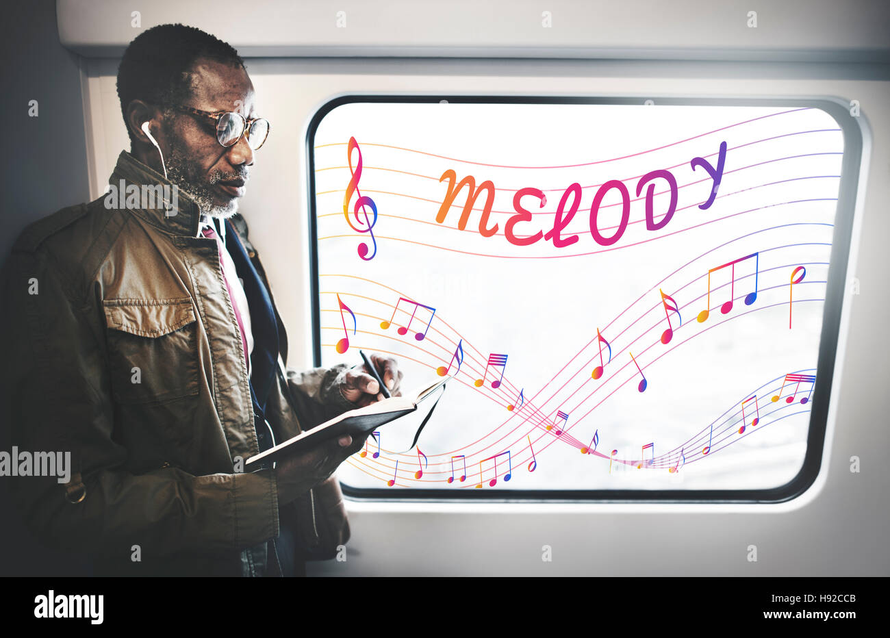 Music Notes Entertainment Melody Listening Concept Stock Photo - Alamy