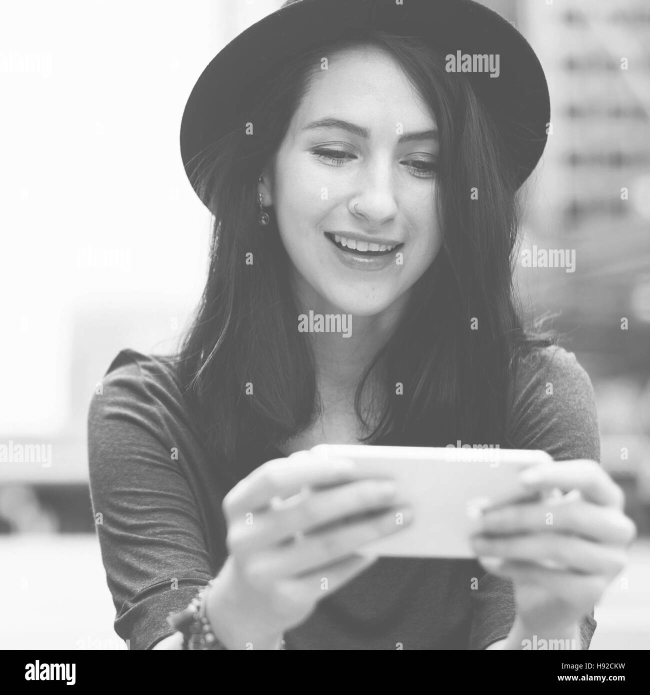 Woman Using Mobile Phone Communication Concept Stock Photo - Alamy