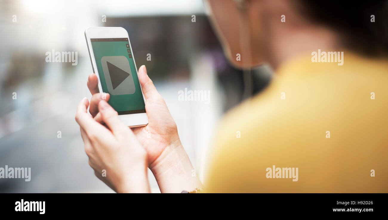 Woman Mobile Phone Connection Waiting City Technology Concept Stock ...