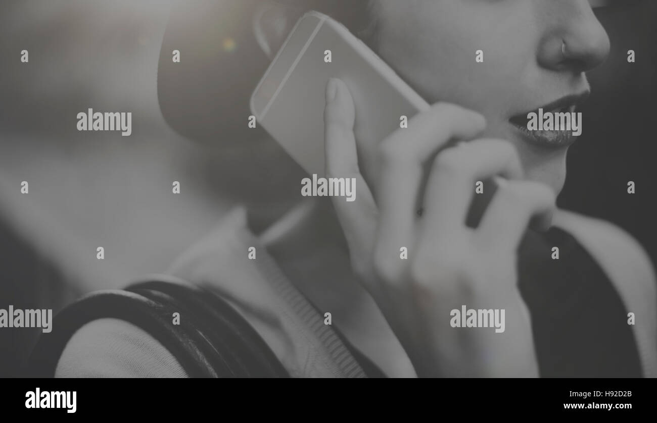 Woman Mobile Phone Connection Talking Communication Concept Stock Photo ...