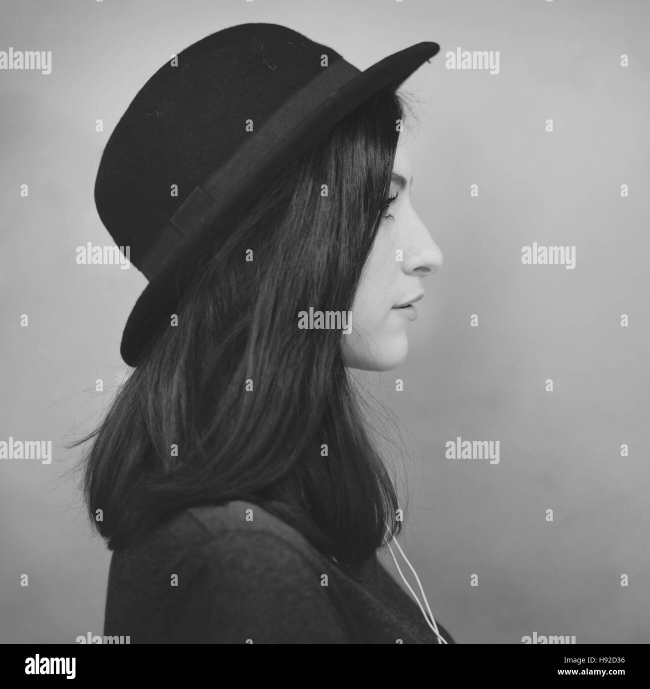 Profile Portrait Lady Wearing Hat Concept Stock Photo - Alamy