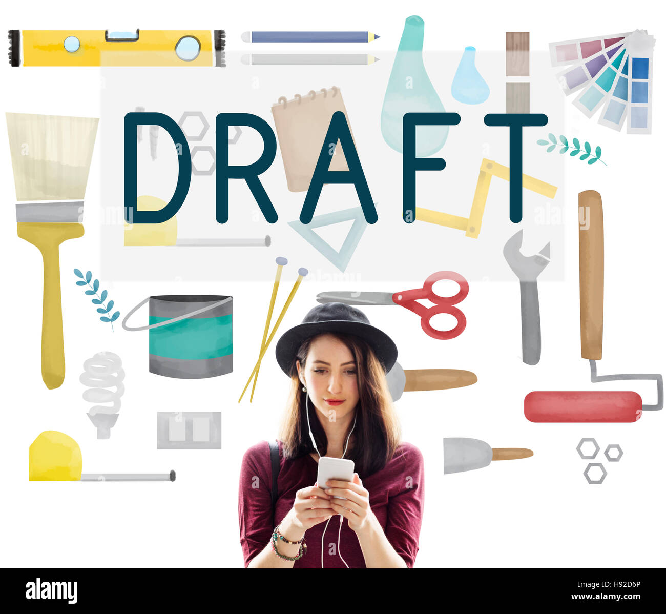 Draft Drawing Designer Interior Plan Project Concept Stock Photo - Alamy