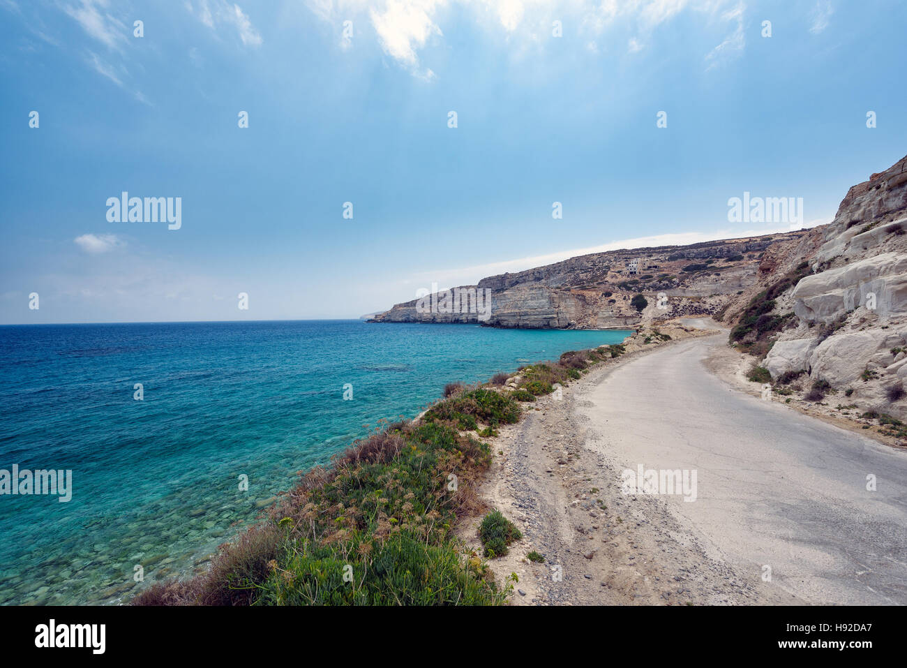 Cretan road along the coast of Crete island with beautiful lagoon and ...