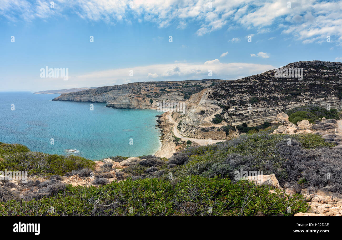 Cretan road along the coast of Crete island with beautiful lagoon and ...