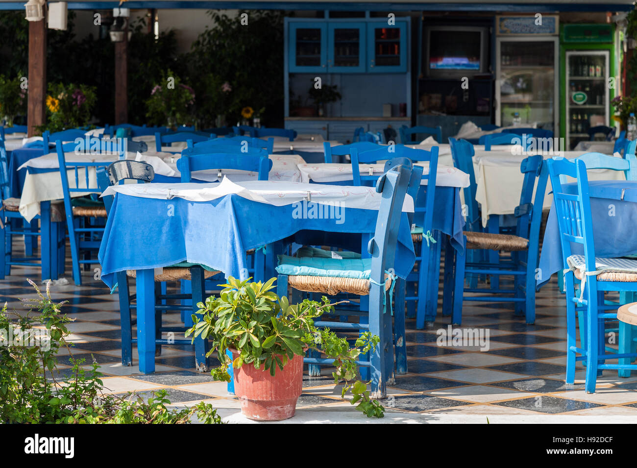 Greek blue table and chairs hi-res stock photography and images - Alamy