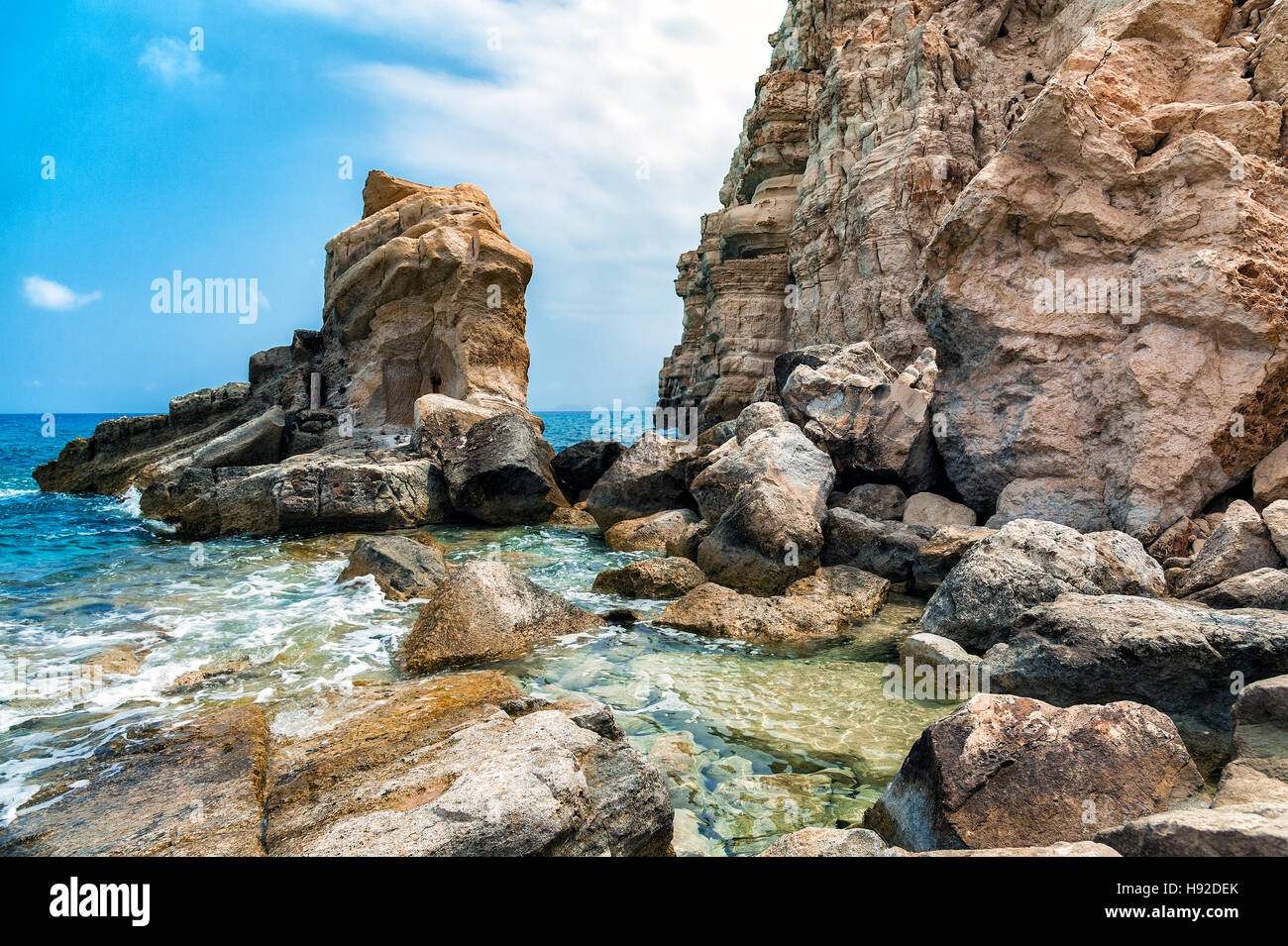 Rocky coastline of Crete island with huge dolomite rocks, Greece Stock ...