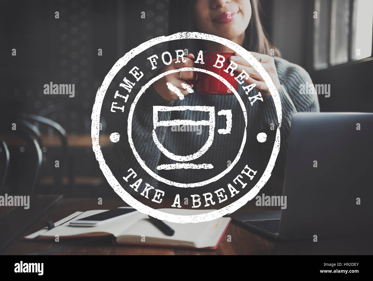 Coffee Break Tea Time Stamp Icon Graphic Concept Stock Photo - Alamy