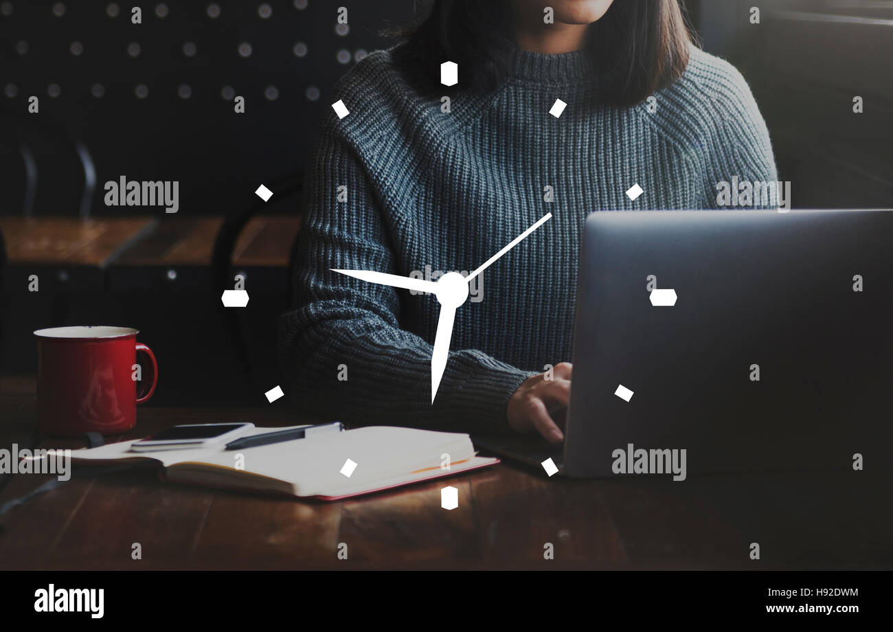 Woman Using Technology Graphic Interface Concept Stock Photo - Alamy