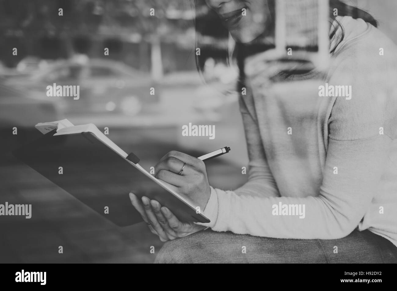 Lady notebook Black and White Stock Photos & Images - Alamy