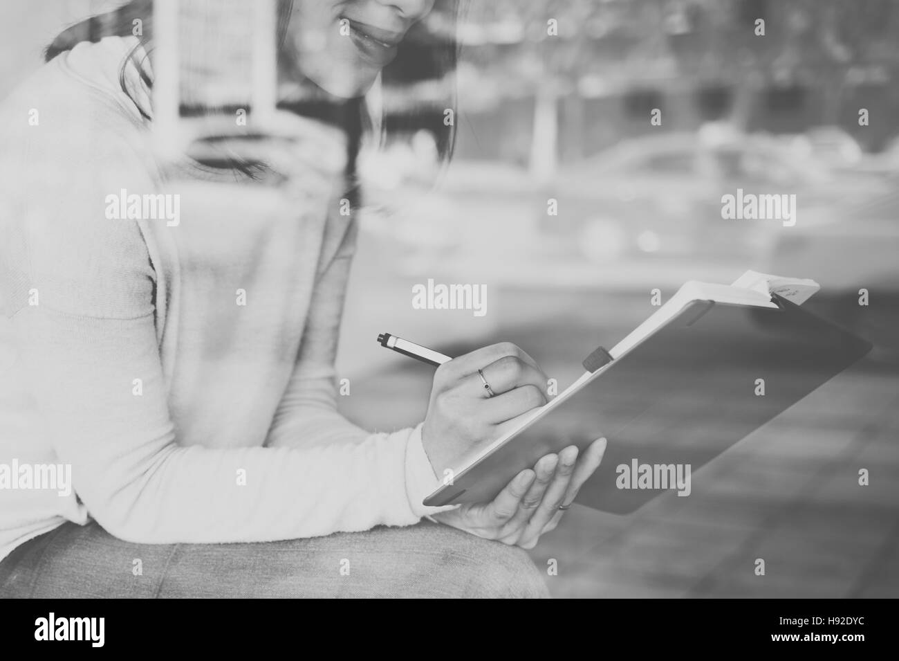 Lady notebook Black and White Stock Photos & Images - Alamy