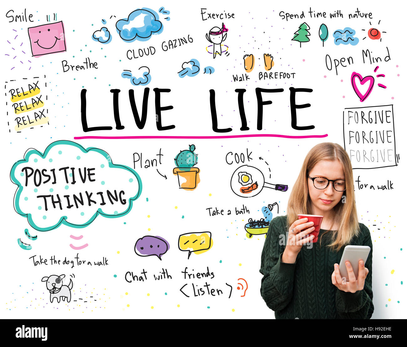 Positive Thinking Simple Life Graphic Concept Stock Photo - Alamy