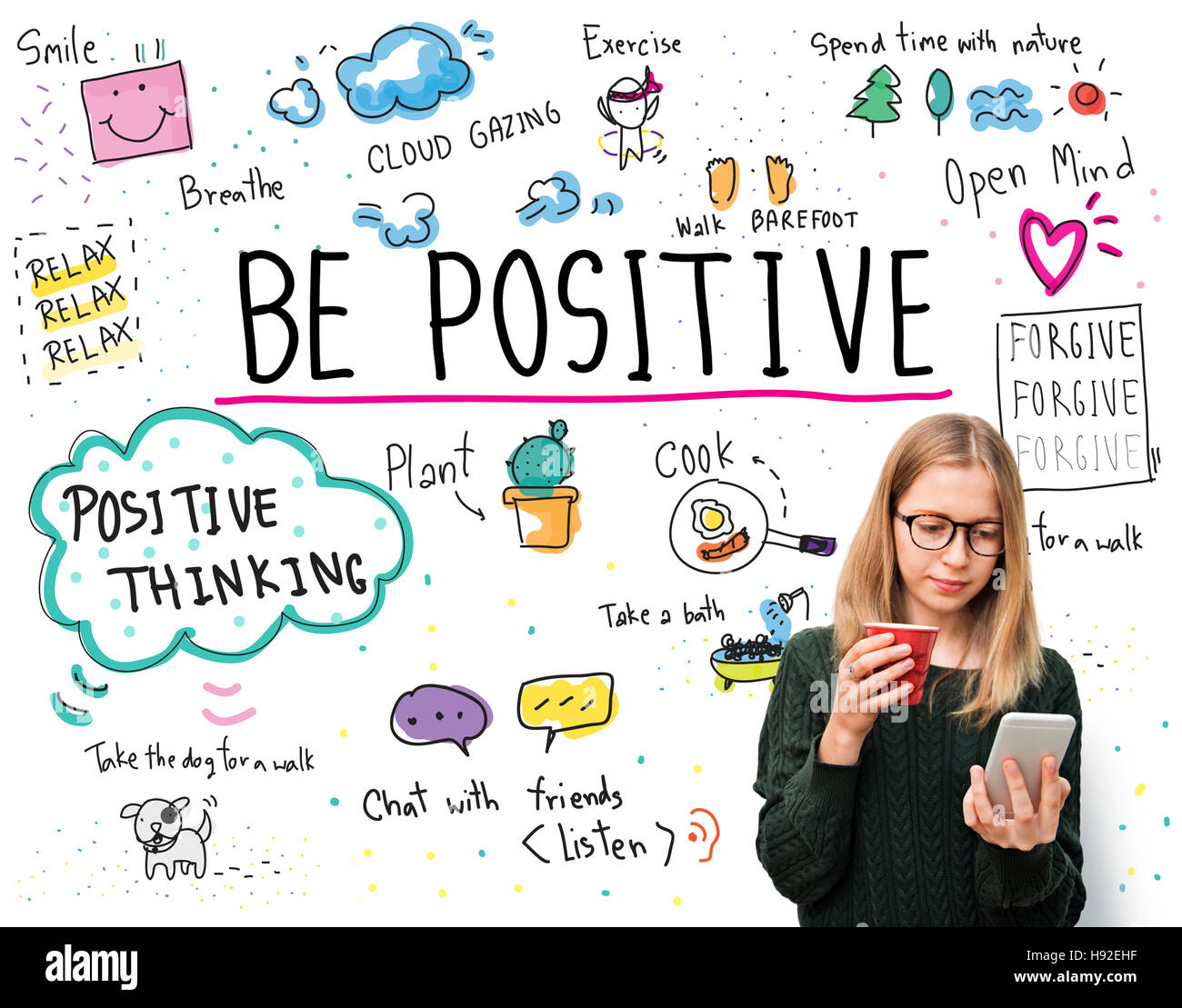 Positive Thinking Simple Life Graphic Concept Stock Photo - Alamy