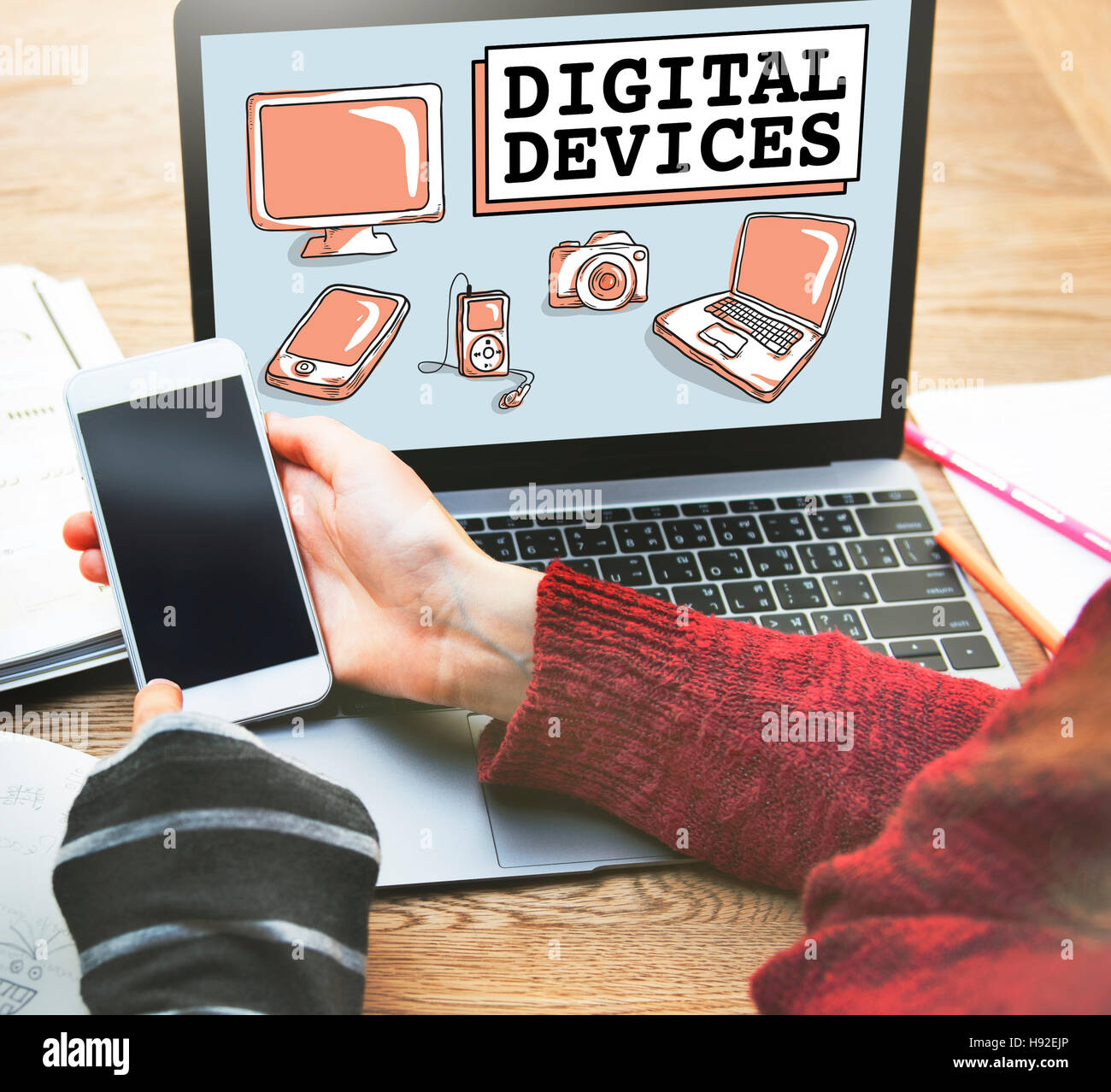 Digital Devices Electronics Connection Communication Concept Stock ...