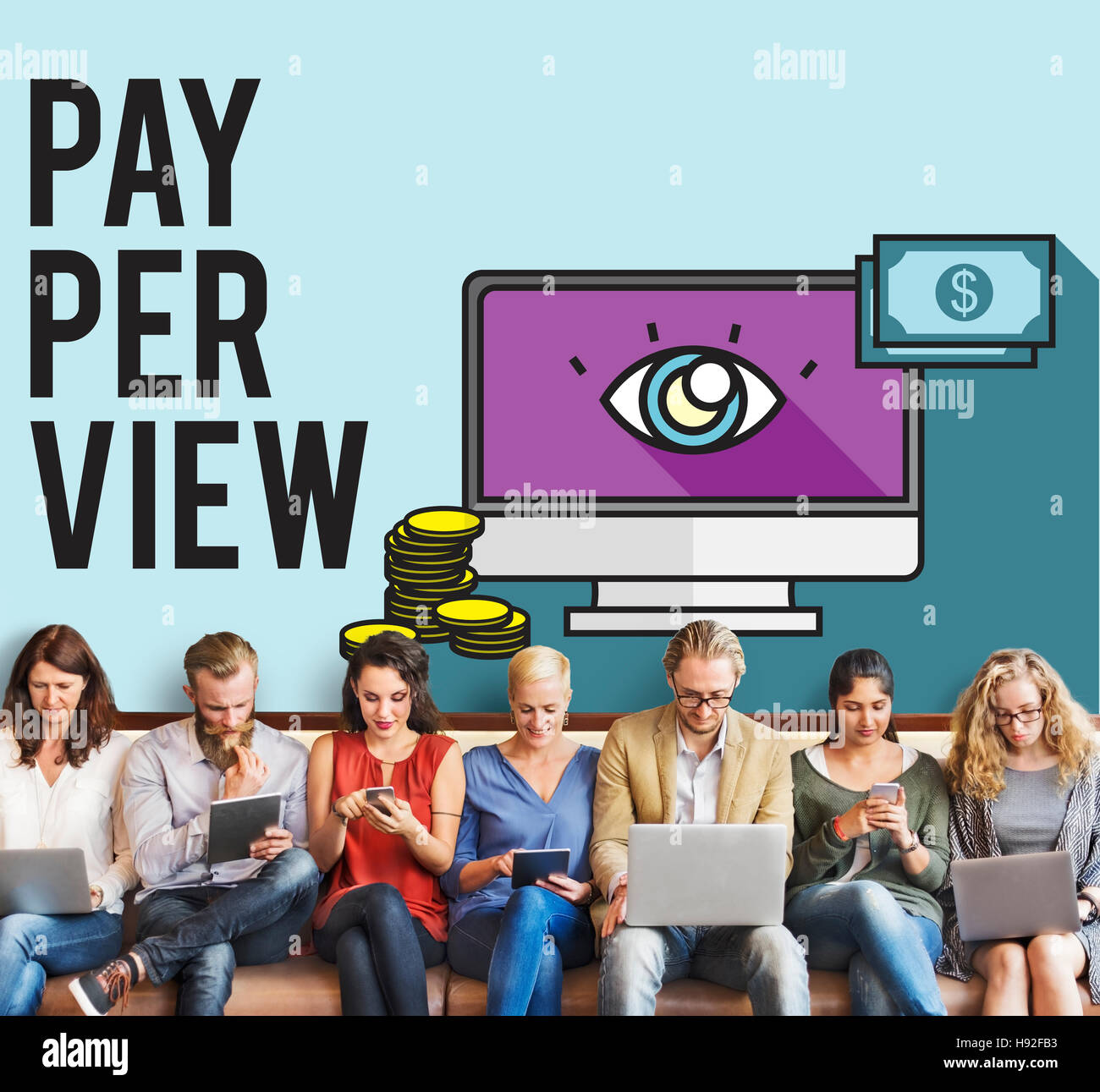 Pay-Per-View Content Magnifier Observation Concept Stock Photo - Alamy