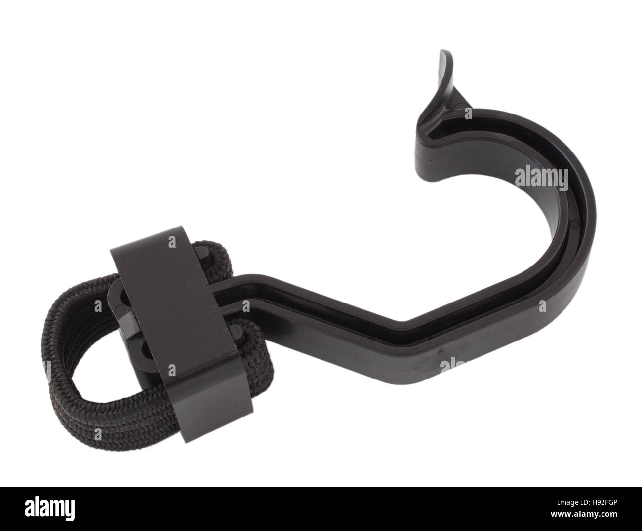 Plastic hook with an elastic band to affix to a pipe Stock Photo - Alamy