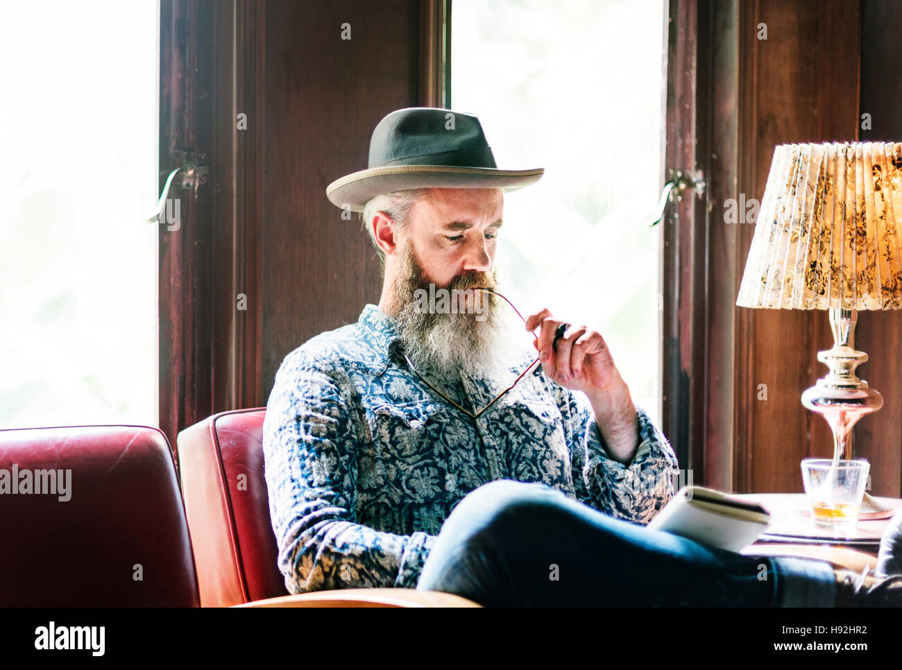 Senior Man Reading Working Liquor Alchohol Bar Concept Stock Photo - Alamy