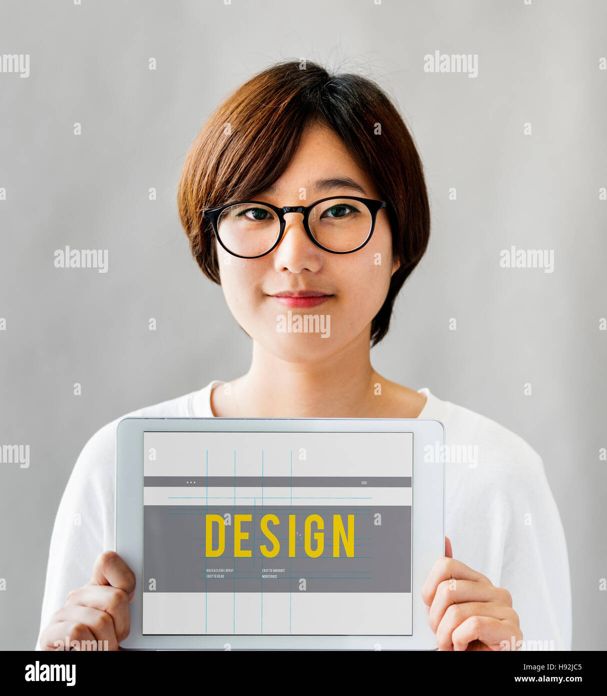 Woman Holding Design Tablet Ideas Concept Stock Photo - Alamy