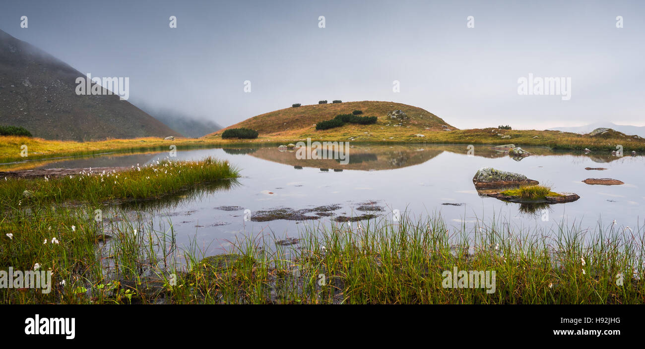 Small Tarn with Rocks in Foggy West Tatra Mountains Stock Photo - Alamy
