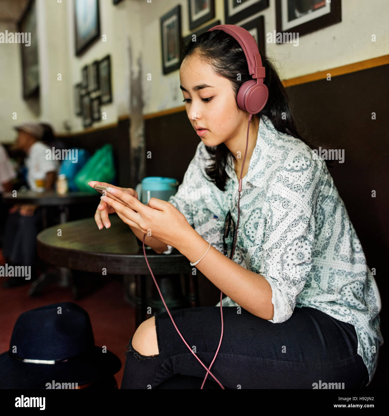 Music Song Playlist Listening Connection Girl Concept Stock Photo - Alamy