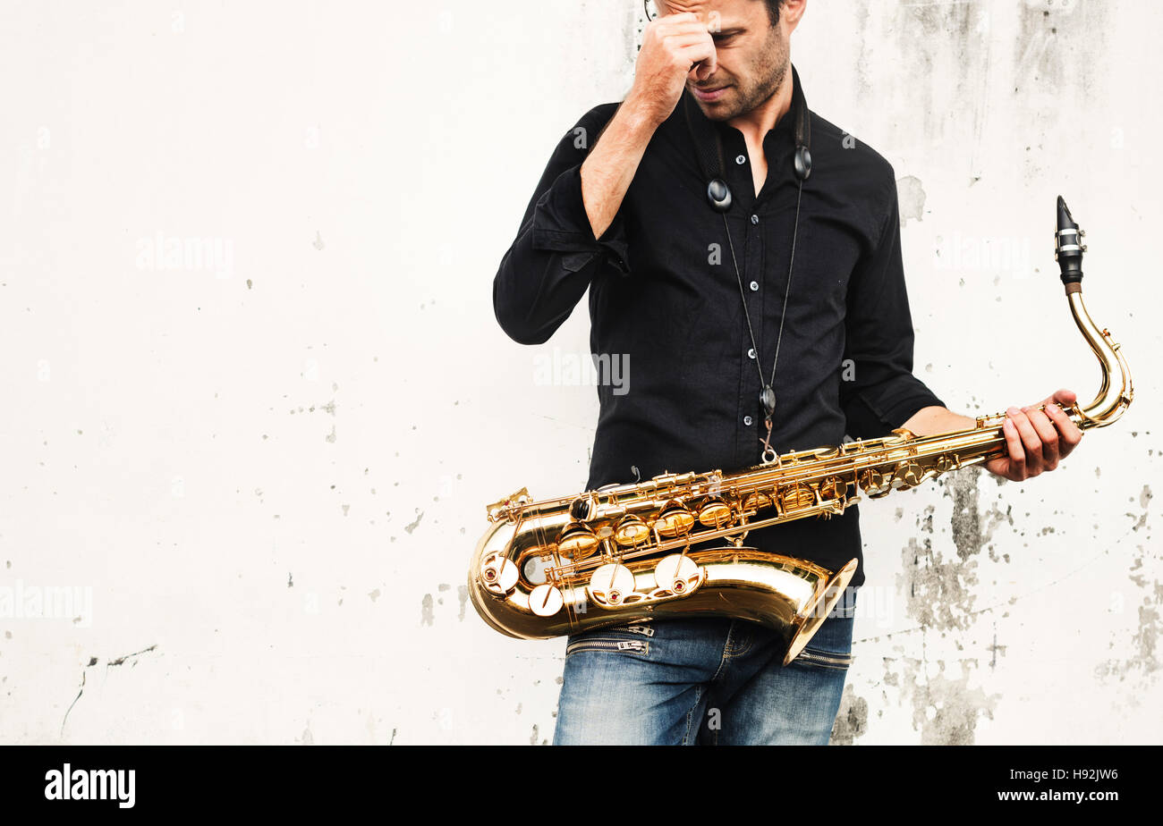 Jazzman Musical Artist Playing Saxophone Concept Stock Photo - Alamy