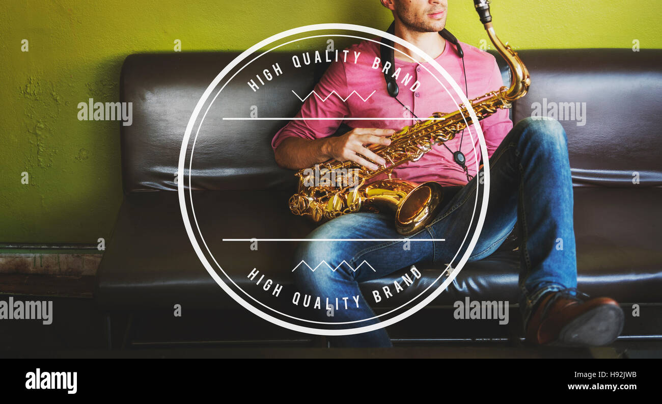 Male Saxophone Musician Label Banner Graphic Concept Stock Photo - Alamy