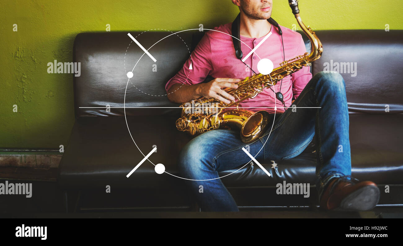 Male Saxophone Musician Label Banner Graphic Concept Stock Photo - Alamy