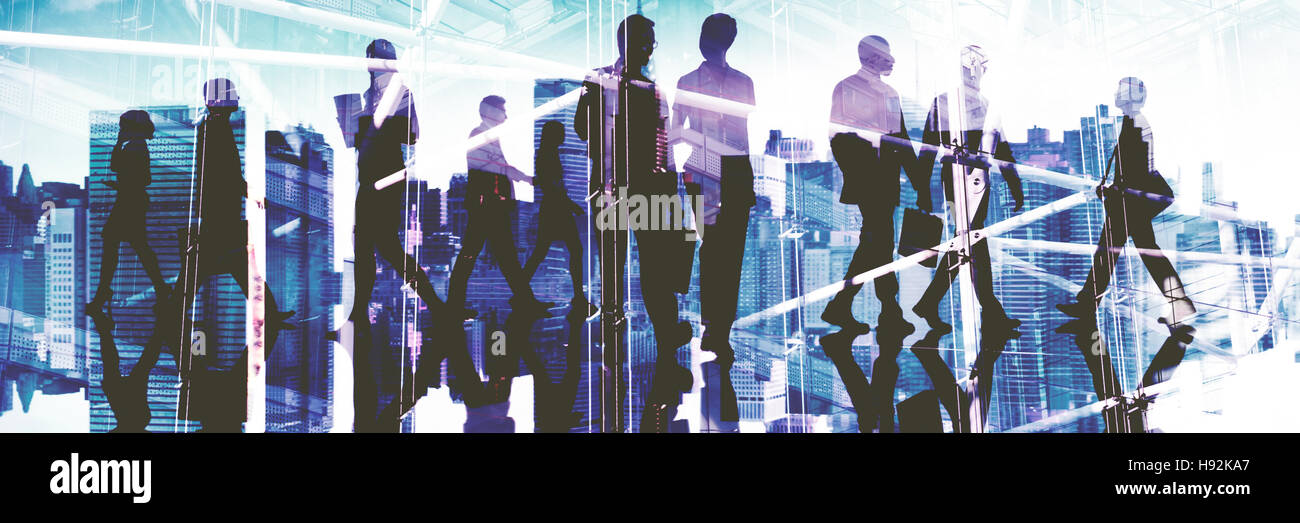 Silhouette Business People Commuter Walking Rush Hour Concept Stock ...