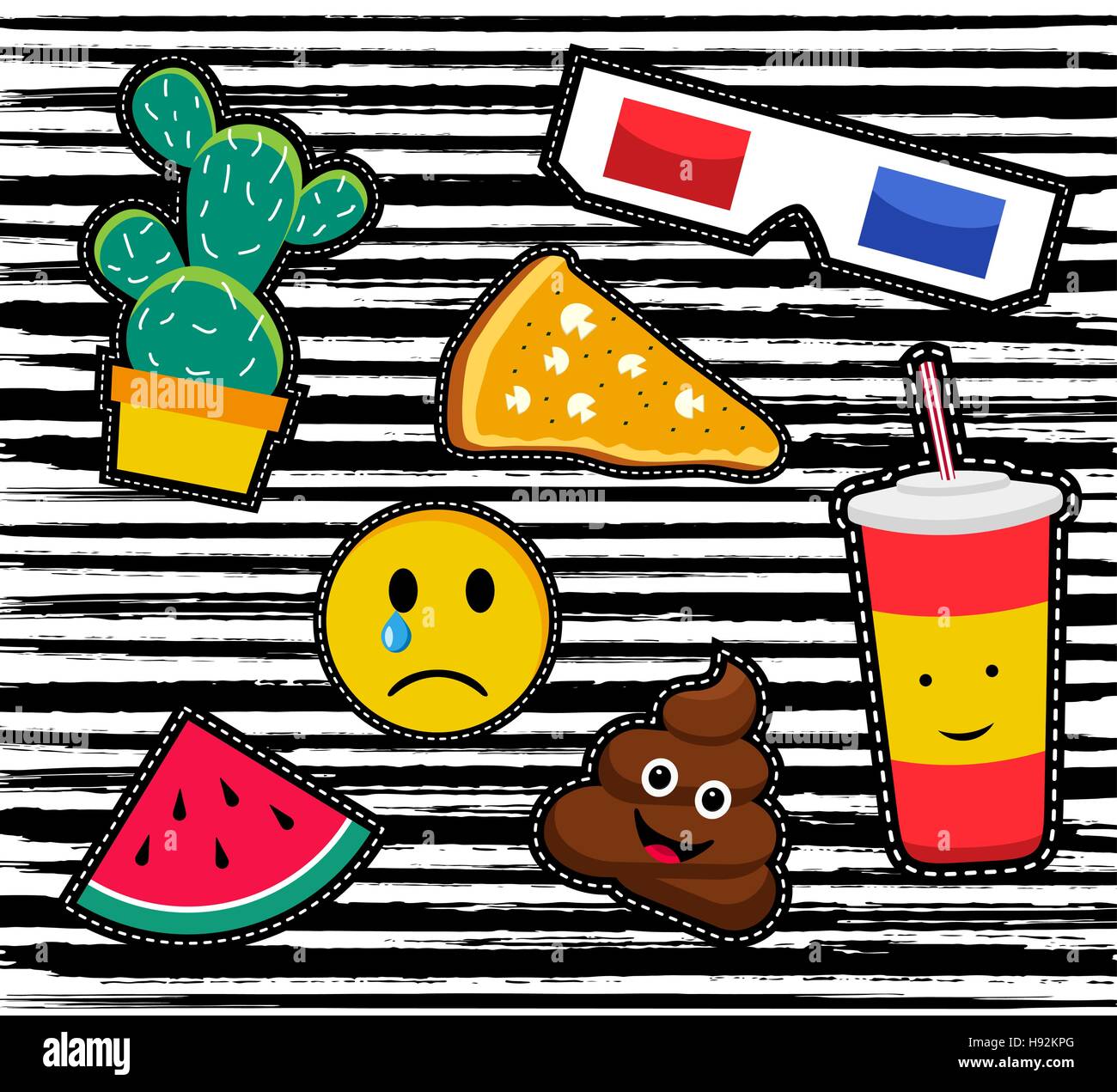 Cute set of cartoon patch designs, colorful illustrations for sticker ...