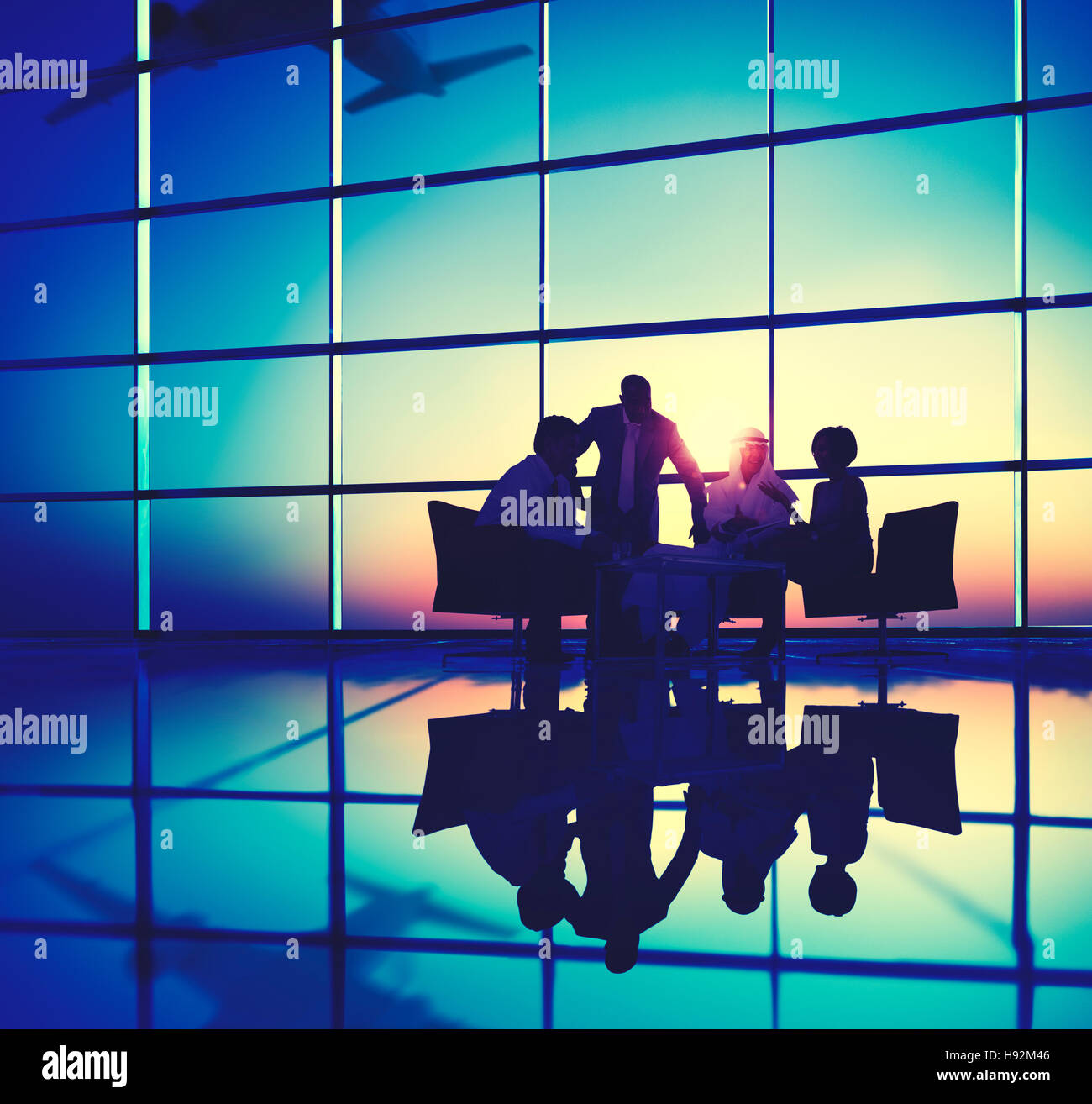 Business Team Discussion Meeting Airplane Take off Concept Stock Photo ...