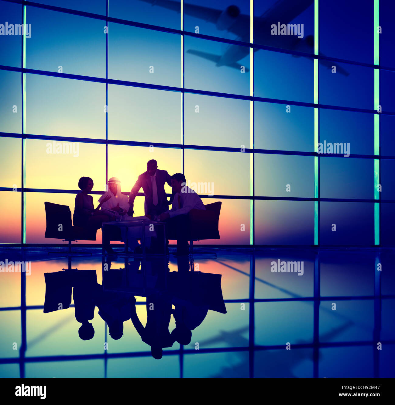 Business Team Discussion Meeting Airplane Take off Concept Stock Photo ...