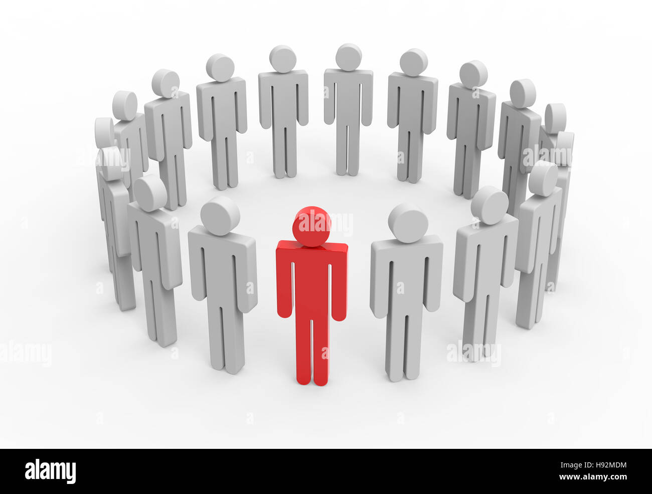 circle of gray men image with red man among one of them, 3d ...