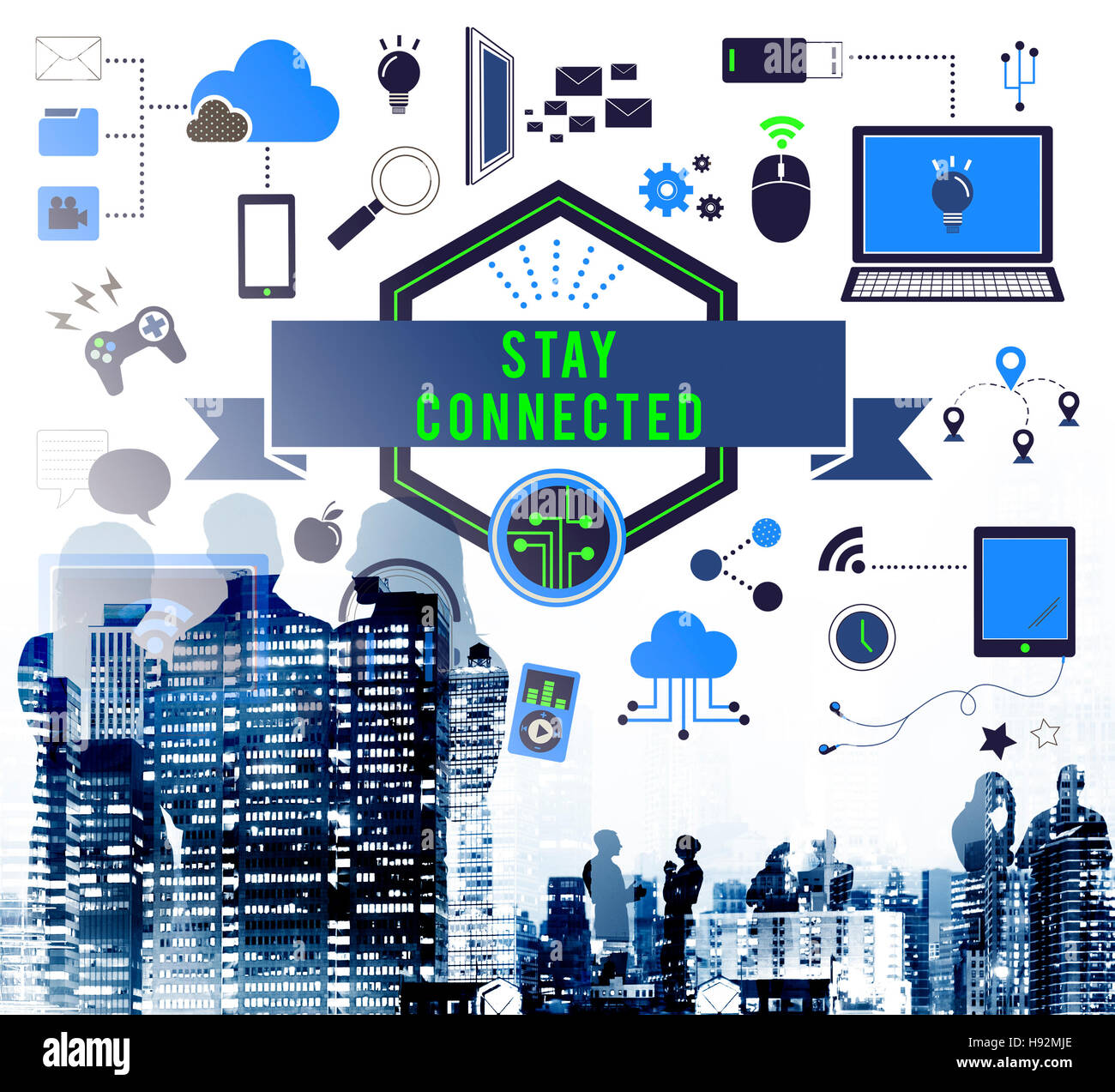 Stay Connected Technology Icons Graphics Concept Stock Photo - Alamy