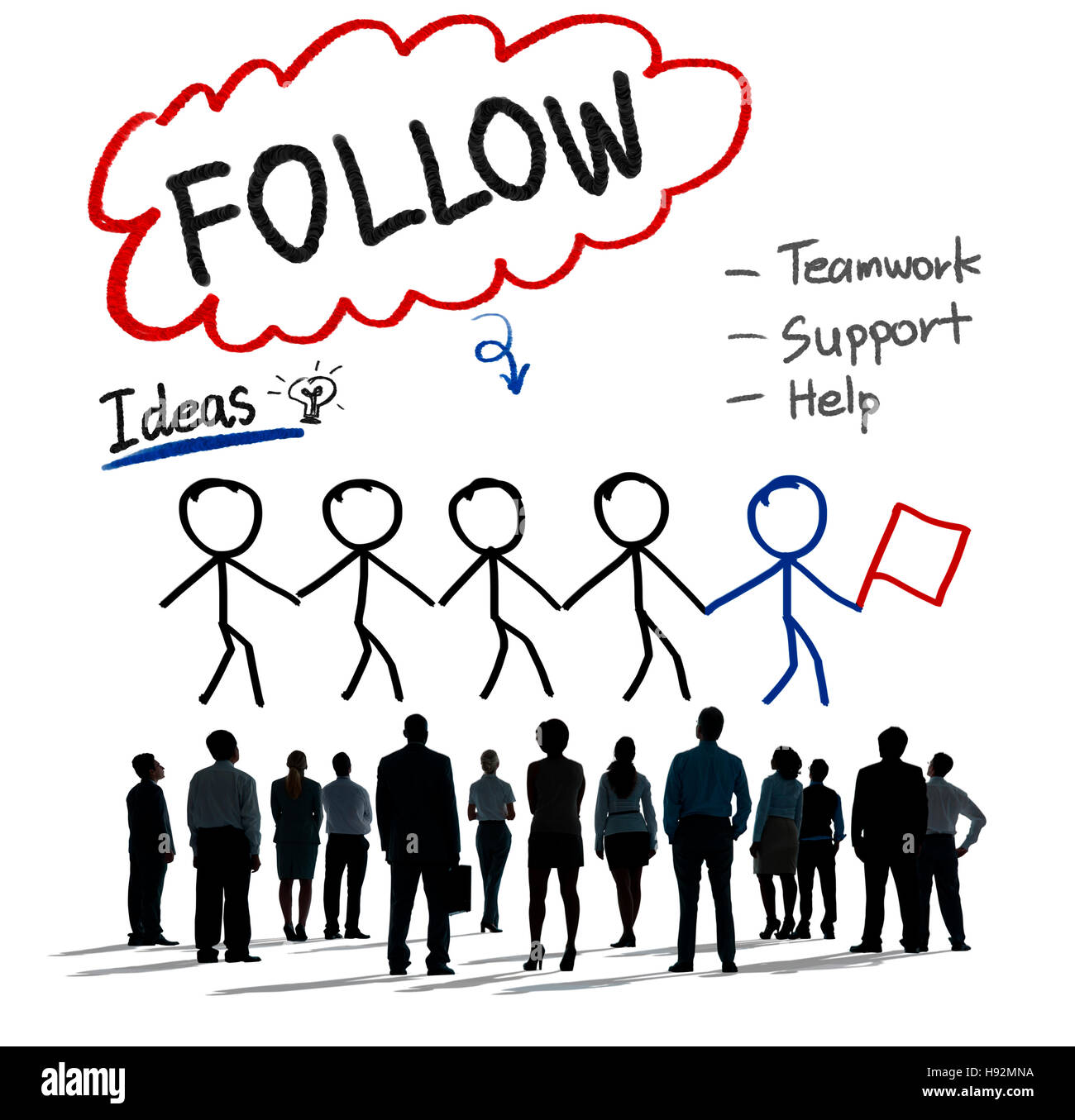 Follow Support Ideas Teamwork Social Media Concept Stock Photo - Alamy