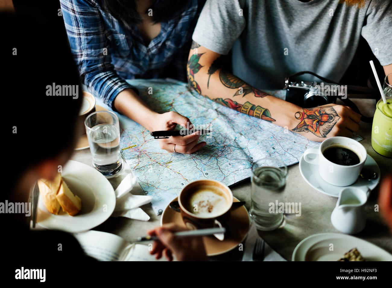 Camping Coffee Planning Map Direction Concept Stock Photo - Alamy