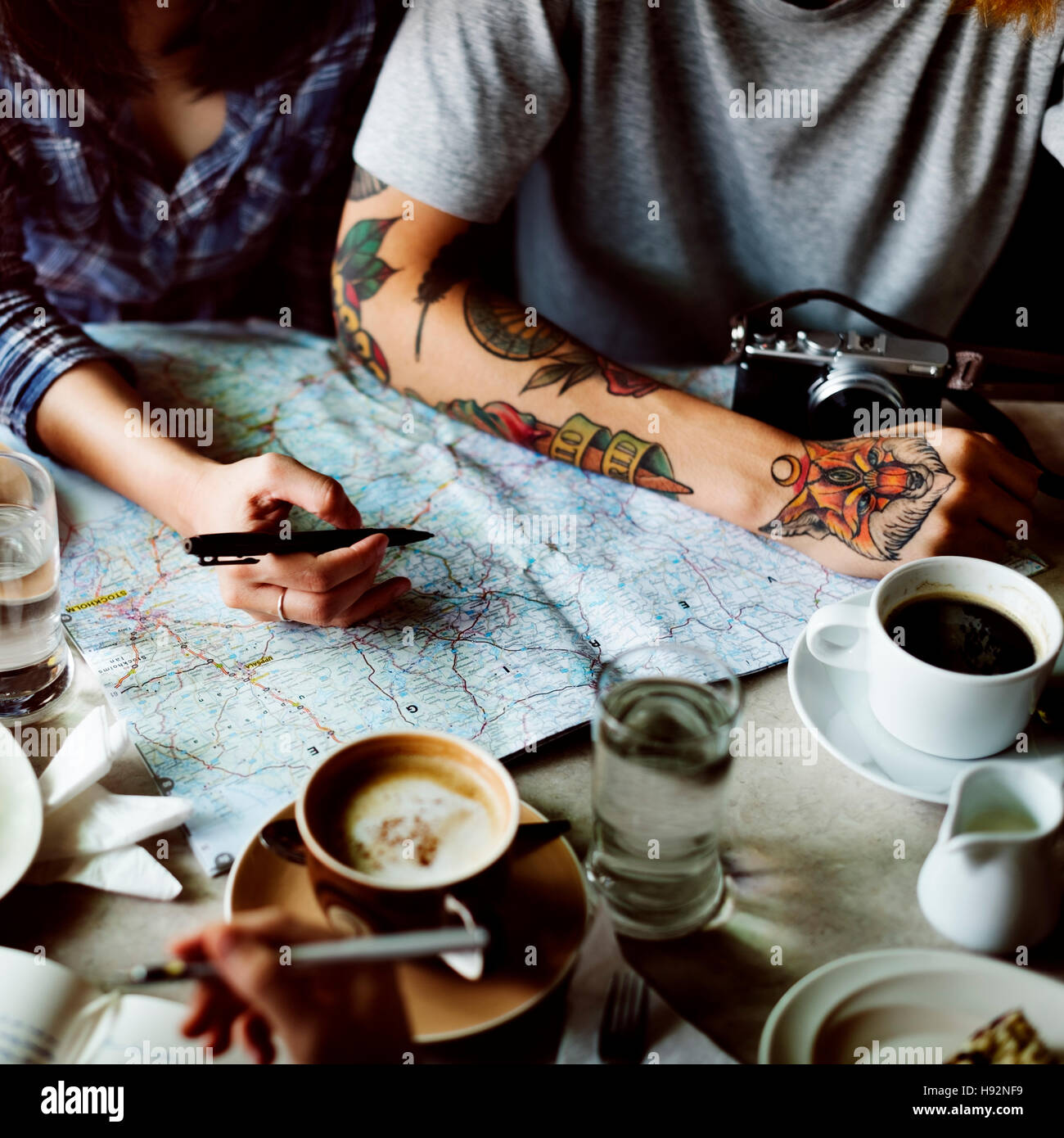 Camping Coffee Planning Map Direction Concept Stock Photo - Alamy