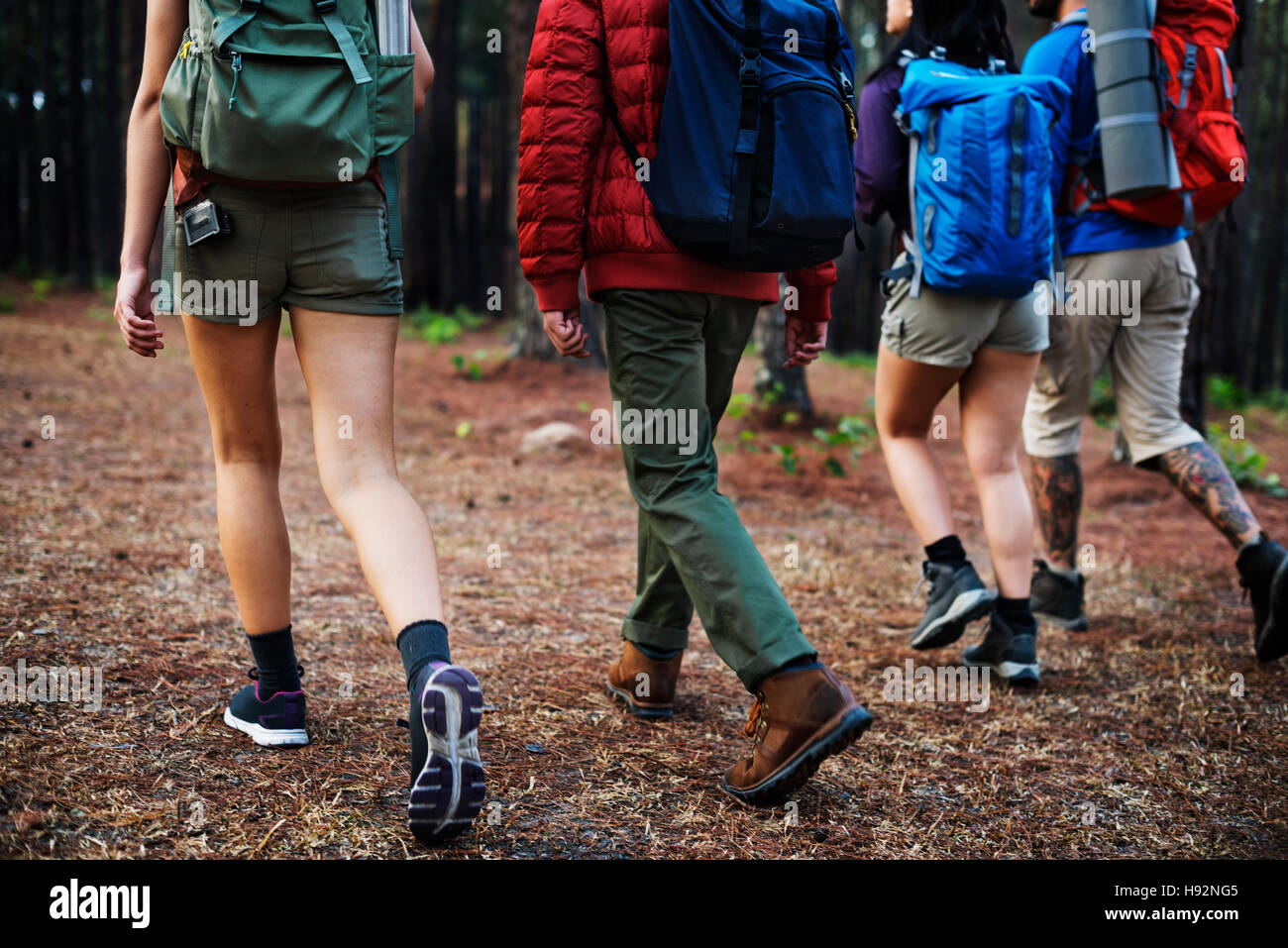 Camping Walking Friendship Outdoors Nature Concept Stock Photo - Alamy