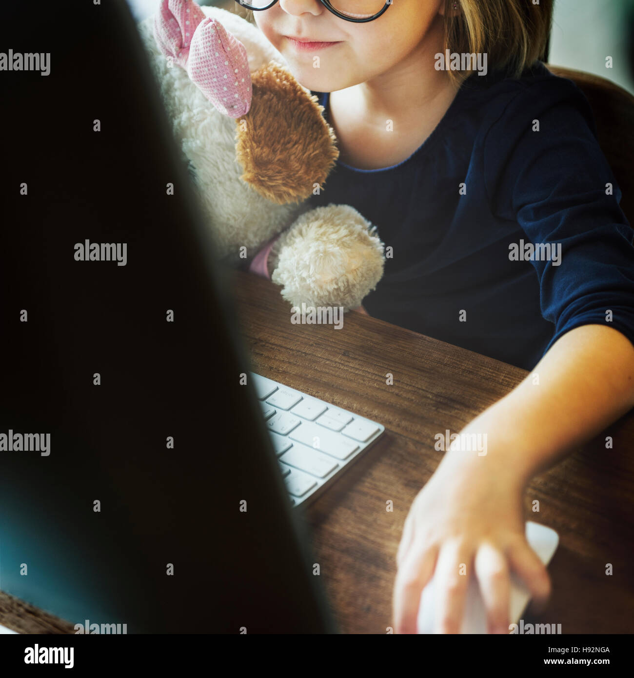 Girl Connection Using Playing Computer Concept Stock Photo - Alamy