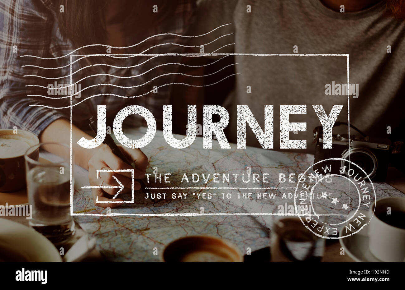 Journey Adventure Post Stamp Travel Concept Stock Photo - Alamy