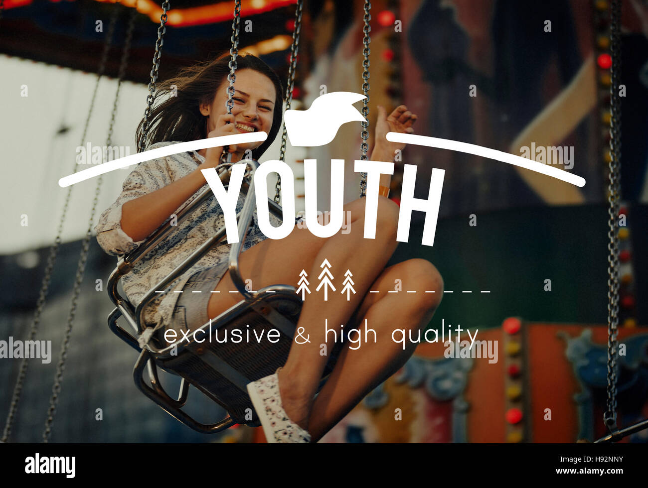 Woman Carnival Ride Riding Happiness Fun Concept Stock Photo - Alamy