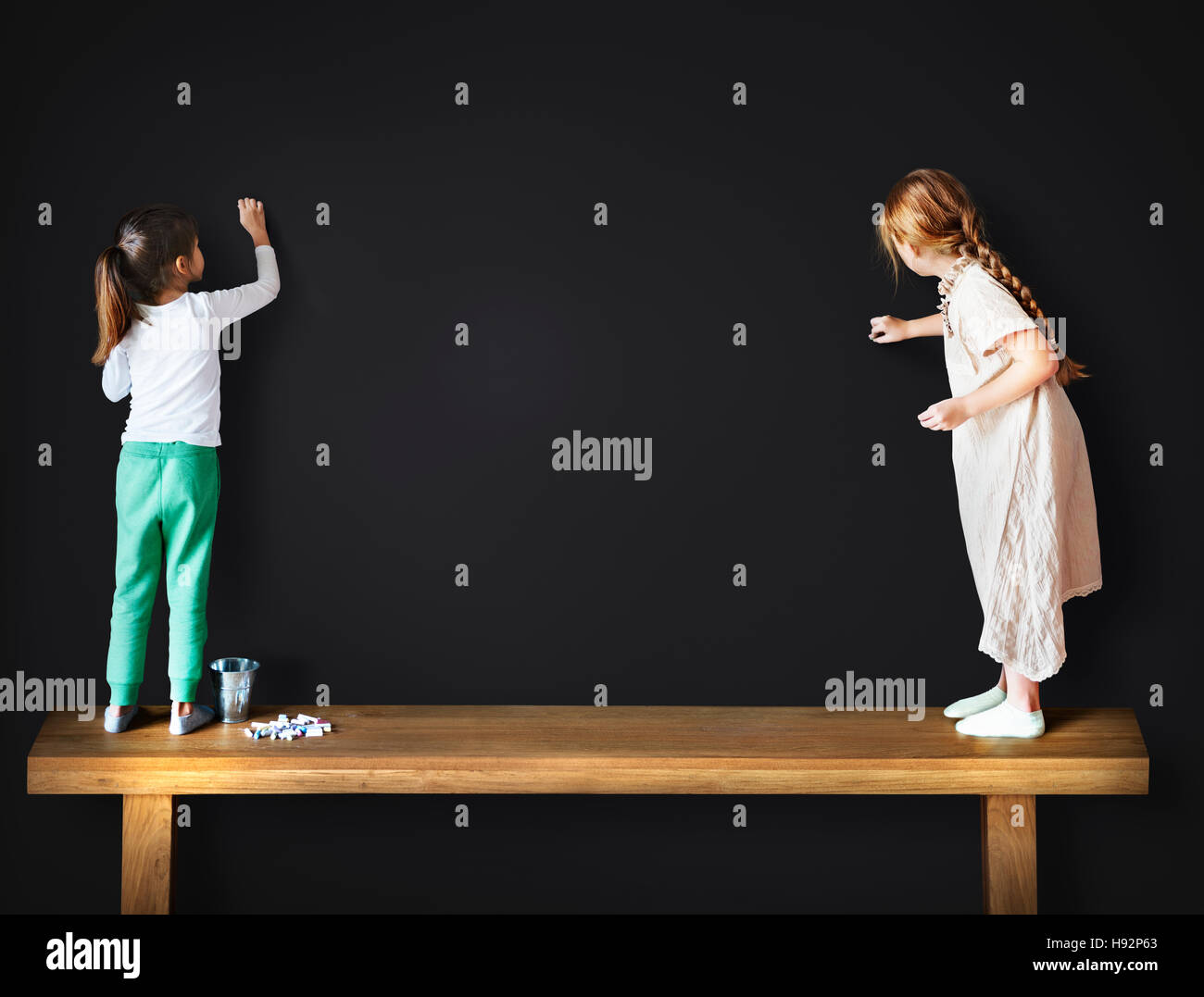 Creative Drawing Imagination Girl Blackboard Concept Stock Photo - Alamy