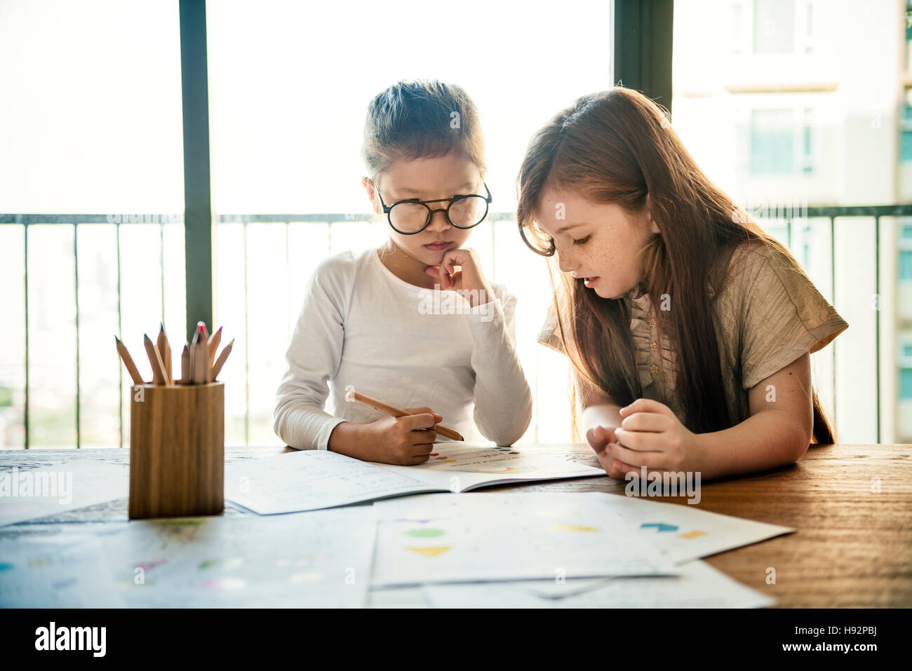 Kids Learning Study Girls Concept Stock Photo - Alamy