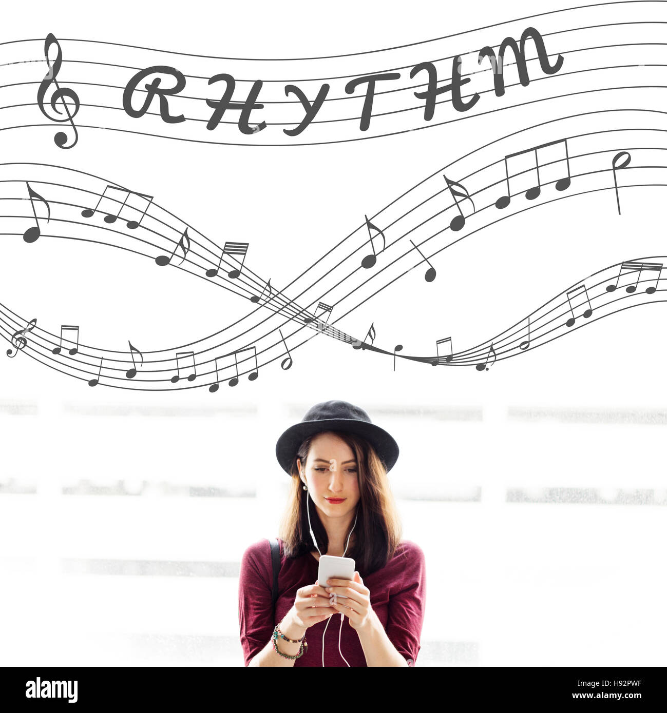 Music Notes Entertainment Melody Listening Concept Stock Photo - Alamy