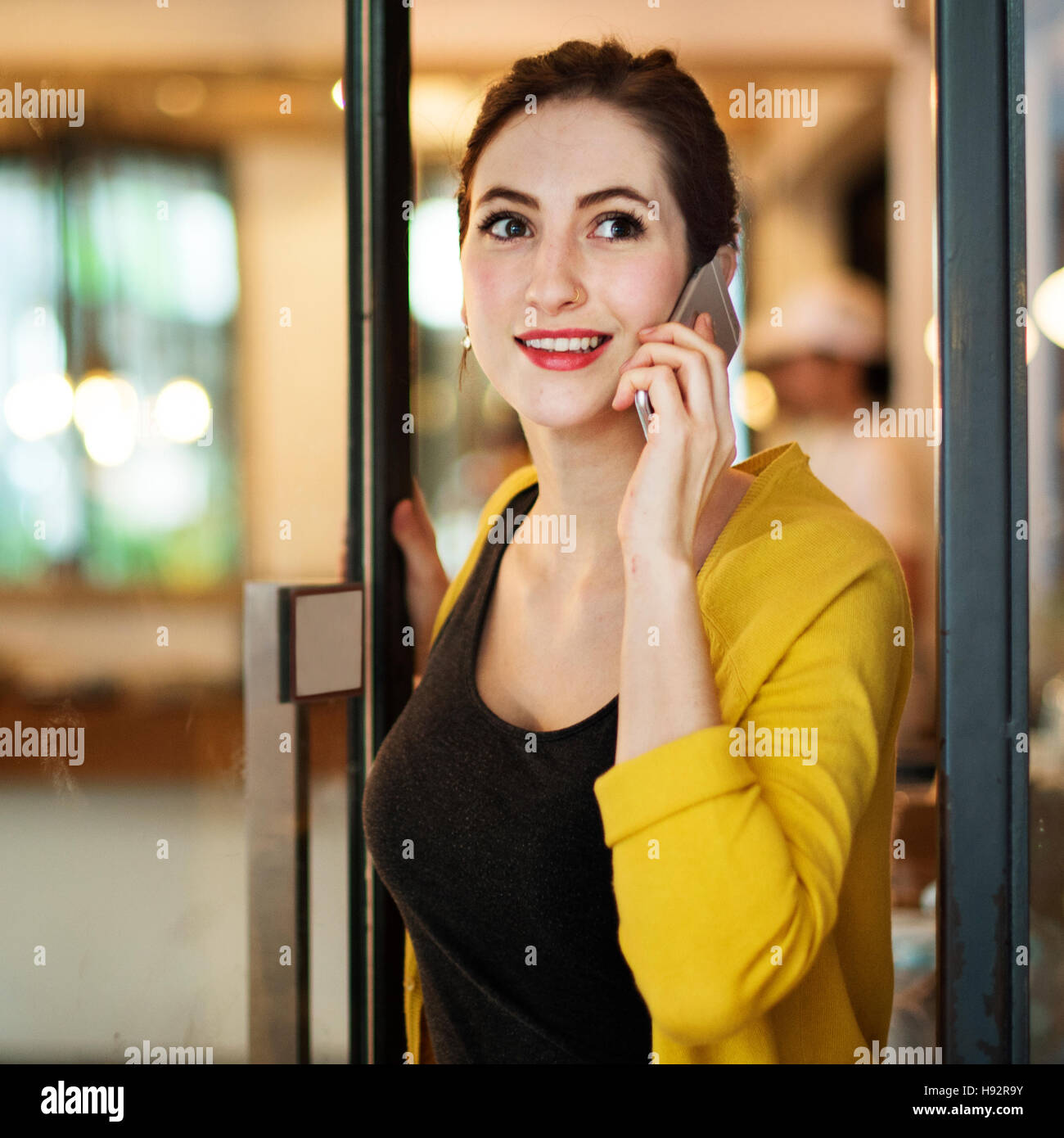 Woman Mobile Phone Connection Talking Communication Concept Stock Photo ...