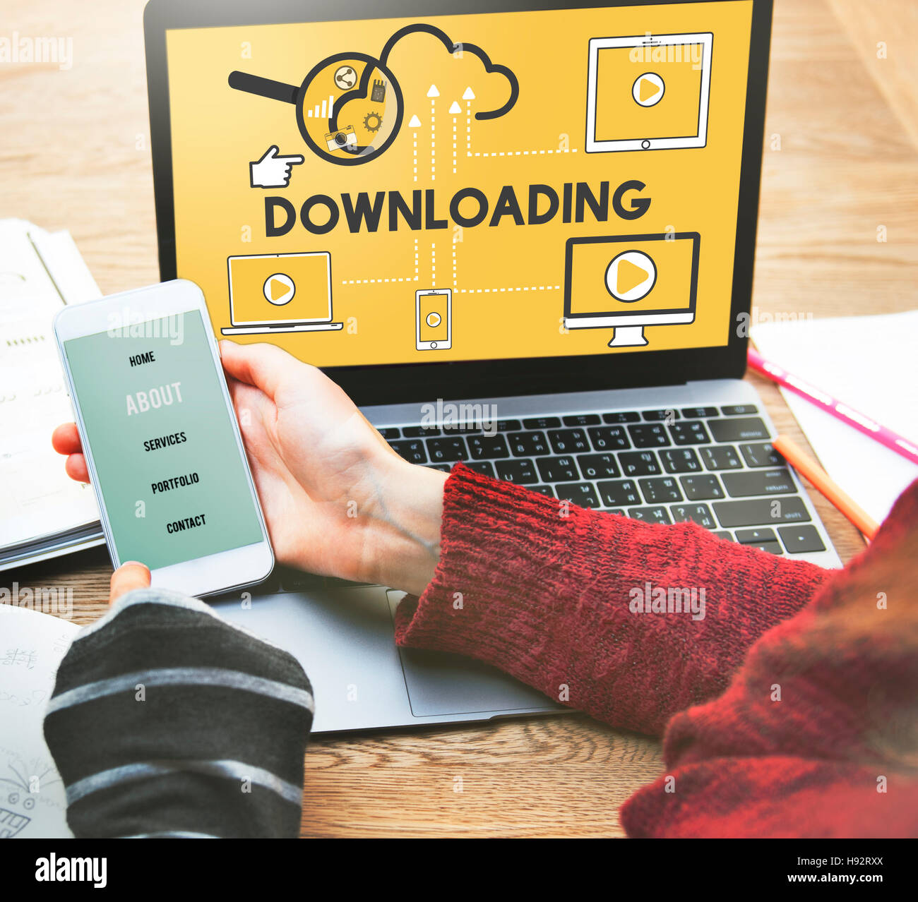 Downloading Computer Storage Cloud Technology Concept Stock Photo - Alamy