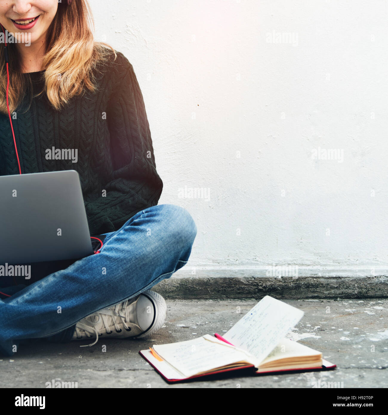 Student Woman Browsing Notebook Digital Device Concept Stock Photo - Alamy