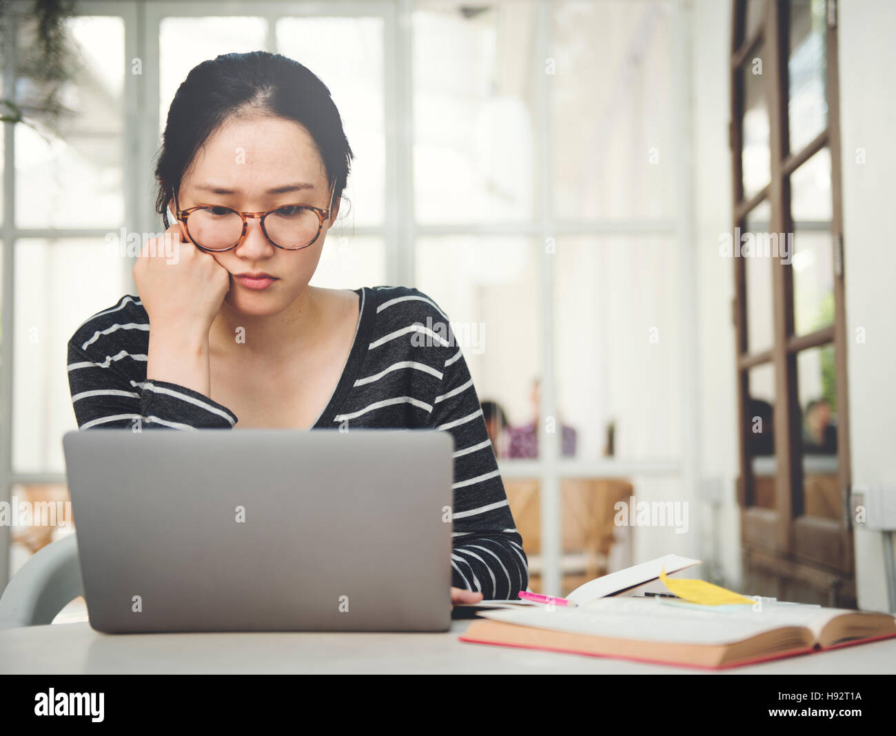 Woman Laptop Searching Research Connection Technology Concept Stock ...