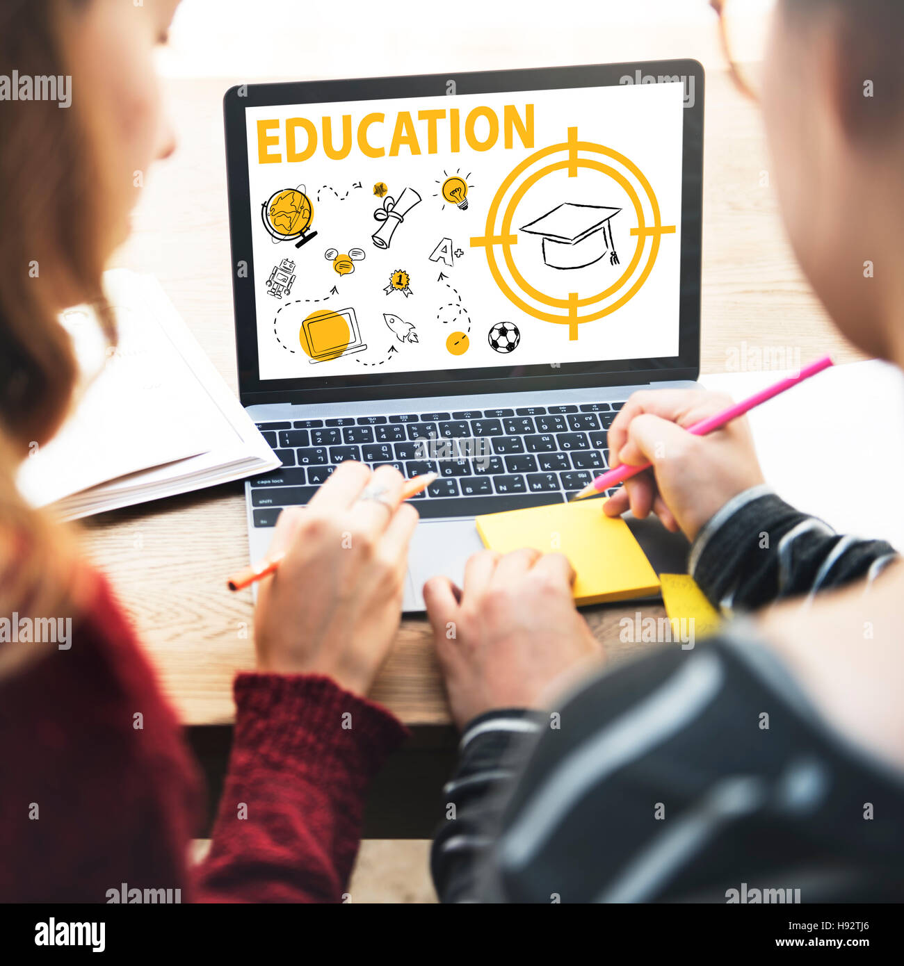 Education Word Hat Computer Learning Graphic Concept Stock Photo - Alamy