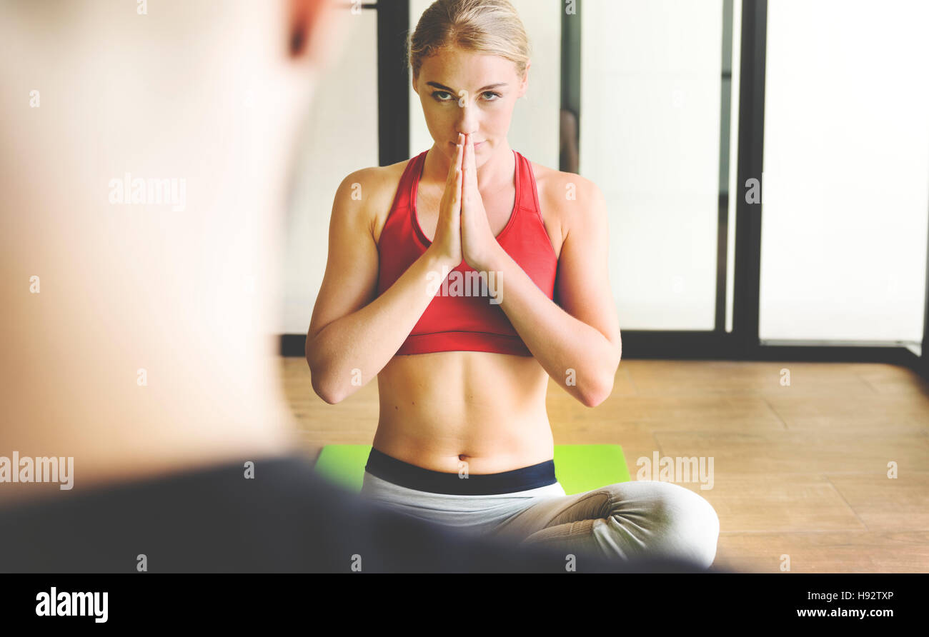 Woman Man Yoga Practice Pose Training Concept Stock Photo - Alamy