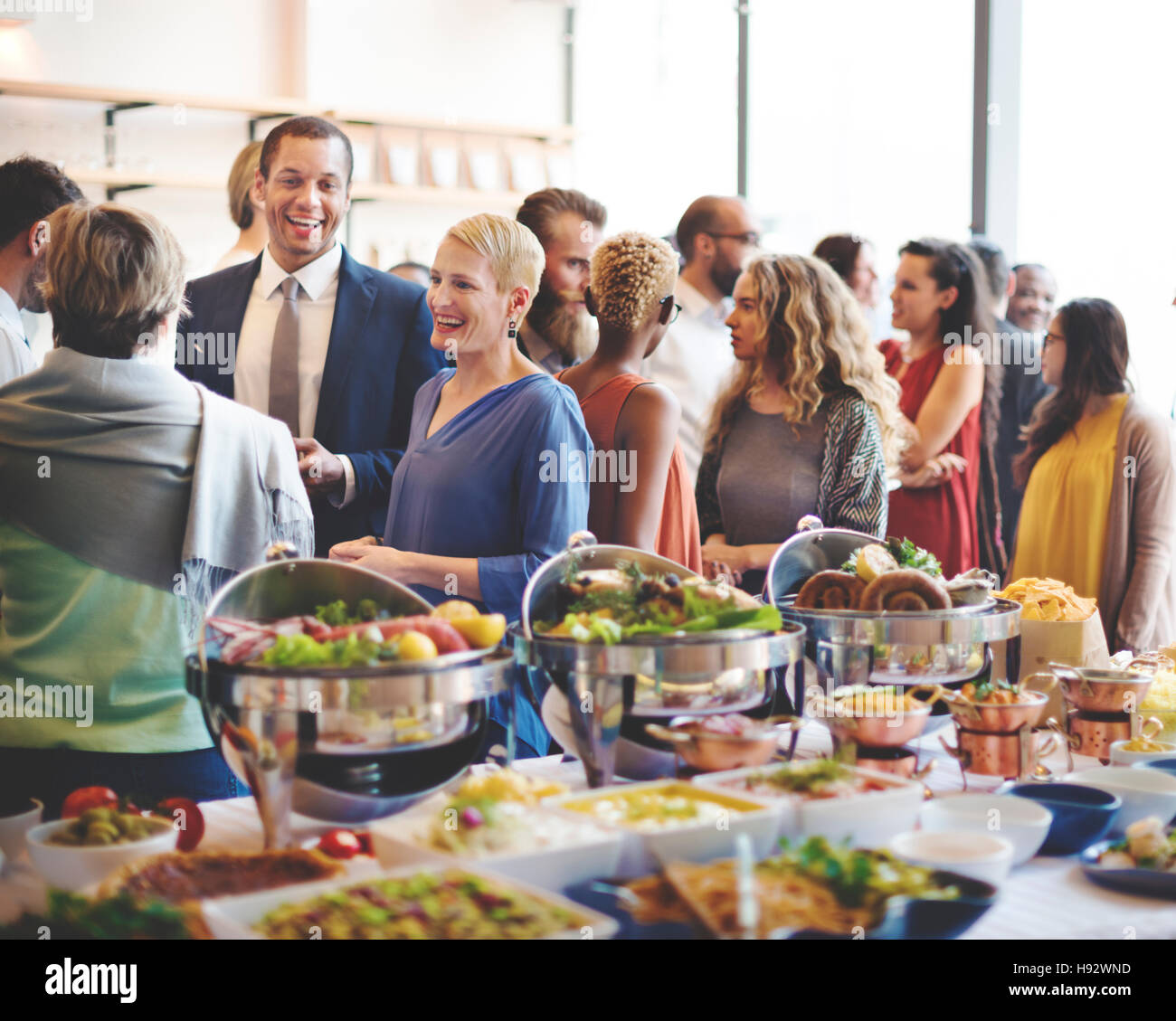 Diversity People Enjoy Buffet Party Concept Stock Photo - Alamy